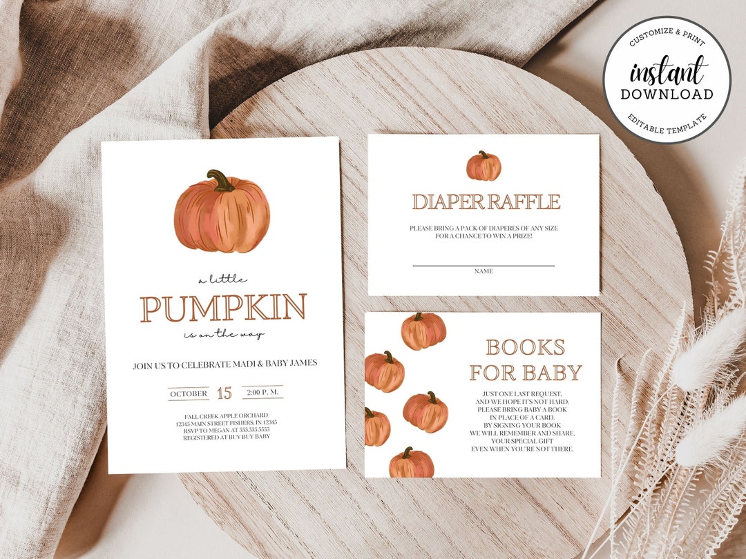 Pumpkin Baby Shower Invitation Set, Fall Baby Shower Invite, Little ...