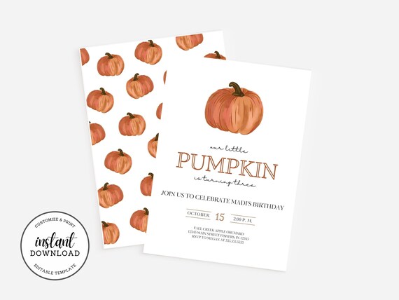 Pumpkin Birthday Party Invitation Fall Birthday Party Invite - Etsy