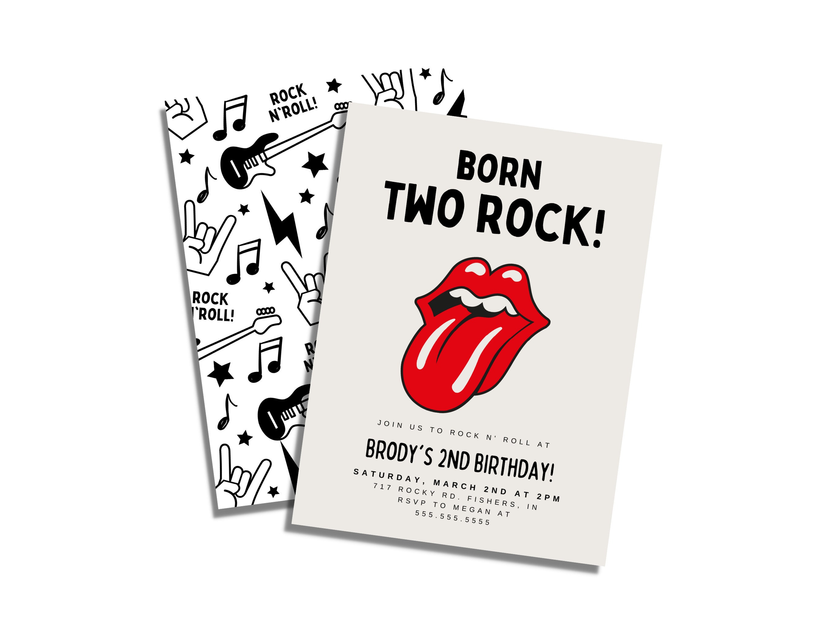 Rock and Roll Birthday Invitation, Born Two Rock Invite, Rock N Roll ...