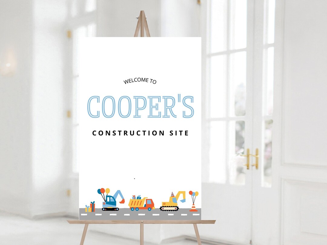 Construction Truck Birthday Welcome Sign, Construction Site Boy ...