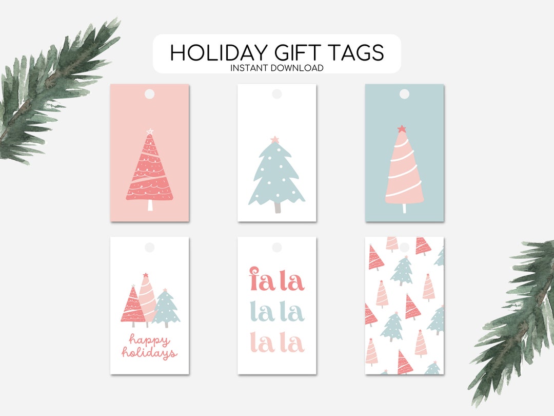 Christmas Gift Tags, Printable Christmas Tags, Holiday Gift Tags, Pink ...
