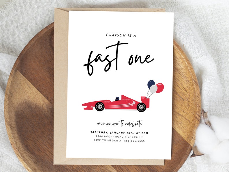 Fast One Birthday Invitation, Race Car Invitation, Race Car Birthday ...