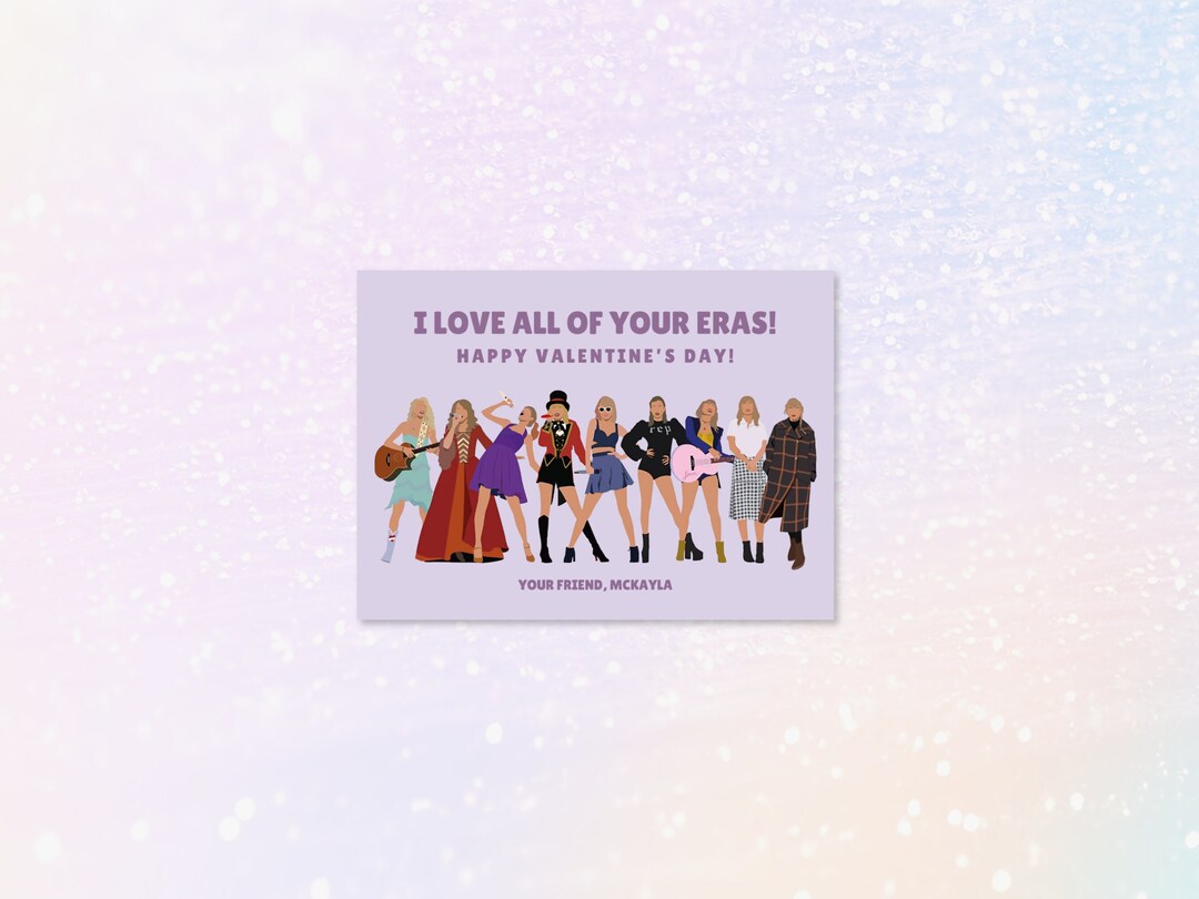 The Eras Tour Valentine's Day Cards, Swiftie Valentines Day Tag, Taylor ...