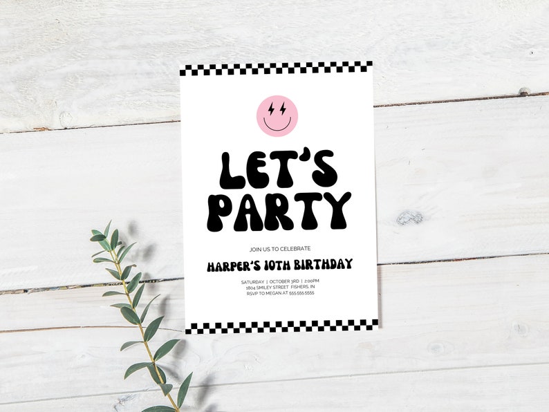 Smiley Face Birthday Invitation, Teen Birthday Party Invite, Lightening ...