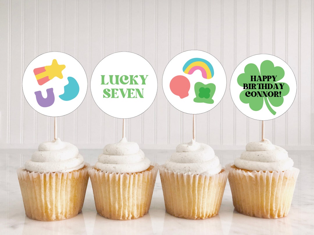 Lucky Seven Cupcake Toppers, Lucky Charm Party Decorations, St ...