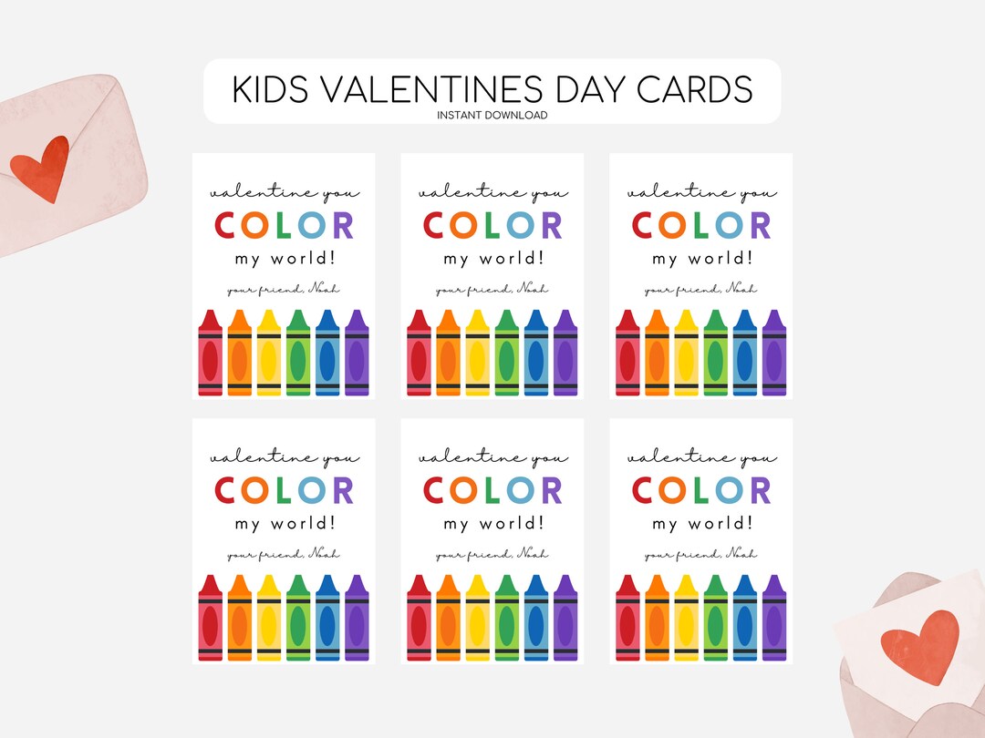 Crayon Coloring Valentines Day Cards, Printable Color Valentines Day ...