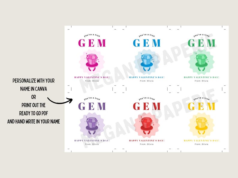 Printable Ring Pop Valentine's Day Tag, Gem Ring Pop Treat Bag Tag, Kid ...