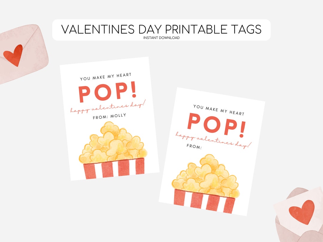 Popcorn Valentines Day Cards, Printable Popcorn Valentines Day Tags ...
