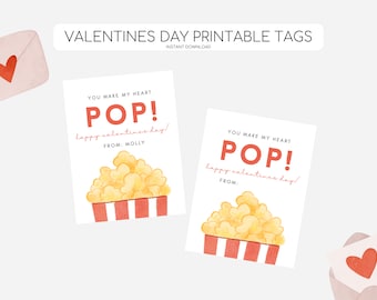Popcorn Valentine Cards INSTANT DOWNLOAD Printable Kids Heart - Etsy