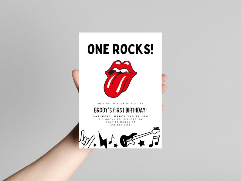Rock and Roll Birthday Invitation One Rocks Party Invite - Etsy