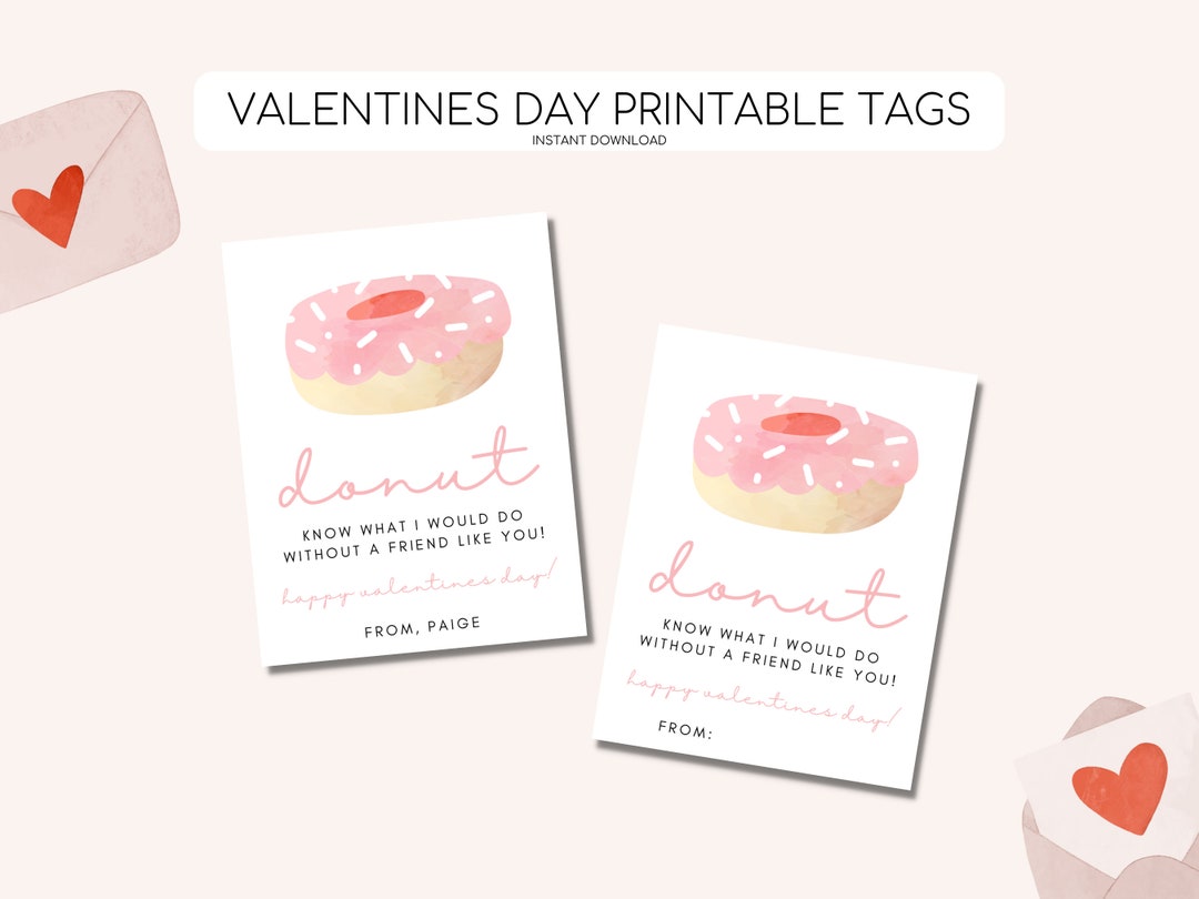 Donut Valentines Day Cards, Printable Donuts Valentines Day Tags, Kids ...