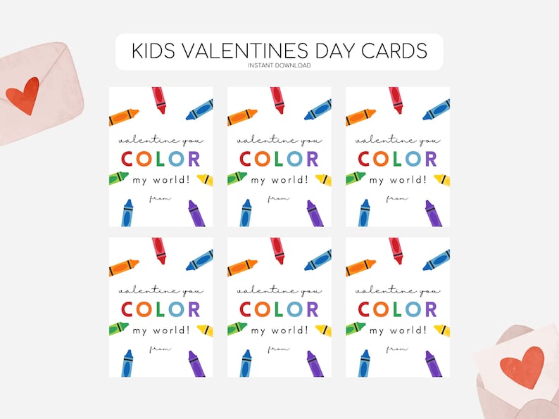 Crayon Coloring Valentines Day Cards Printable Color - Etsy