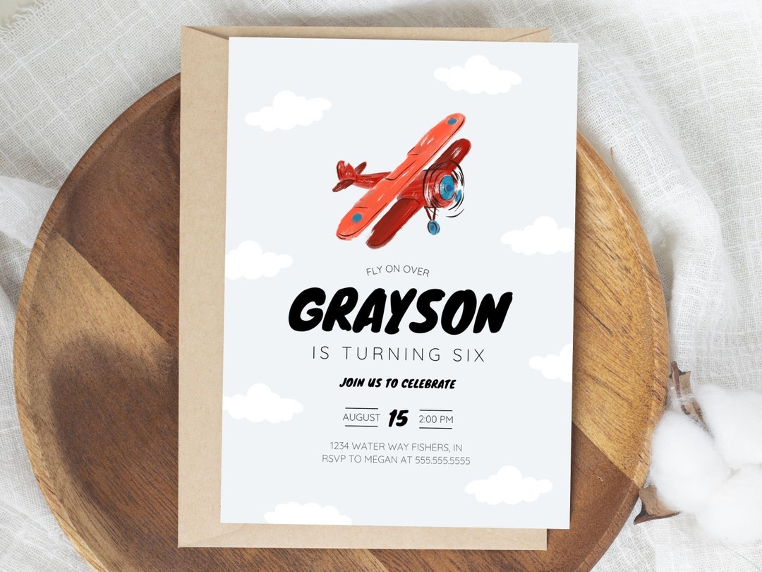 Airplane Birthday Party Invitation, Plane Party Invite, Fly on Over ...