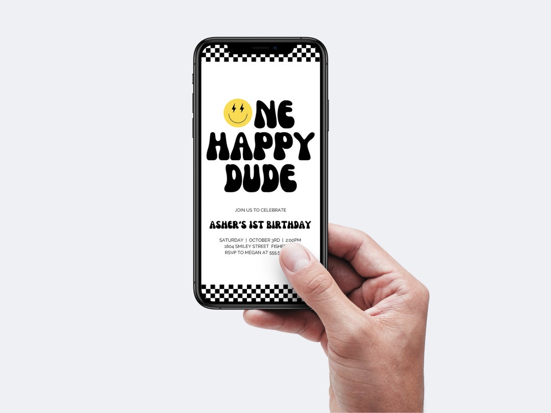 One Happy Dude Text Invitation, Smiley Face E-vite, Boy First Birthday ...