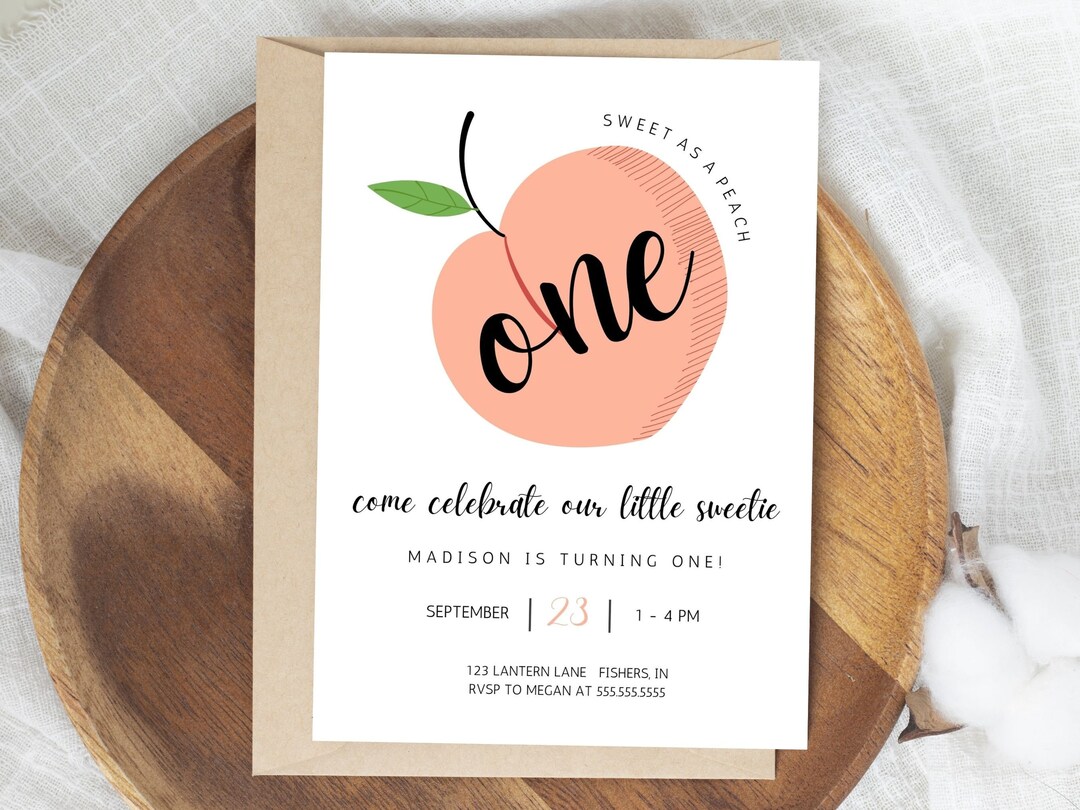 Peach Birthday Party Invitation, Peach First Birthday Invite, Sweet as ...
