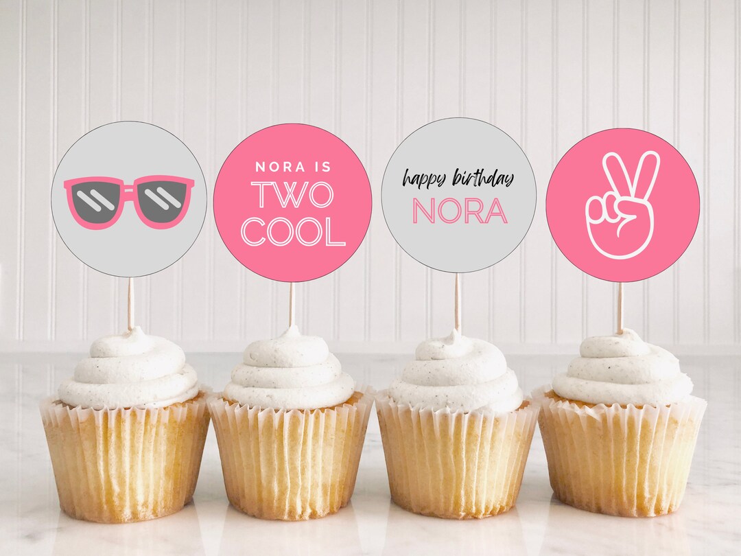 Two Cool Birthday Cupcake Toppers, Girl Second Birthday Party ...