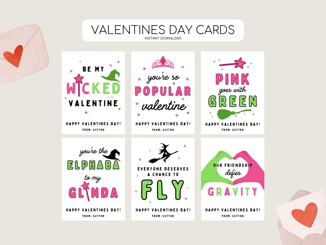Wicked Valentine Cards, Wicked Movie Valentines Day Tag, Modern Wicked ...