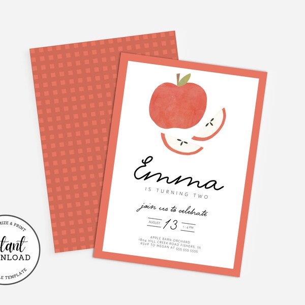 Apple Birthday Invitations - Etsy
