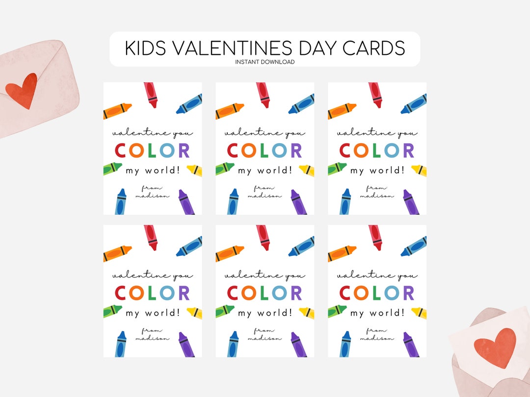 Crayon Coloring Valentines Day Cards, Printable Color Valentines Day ...
