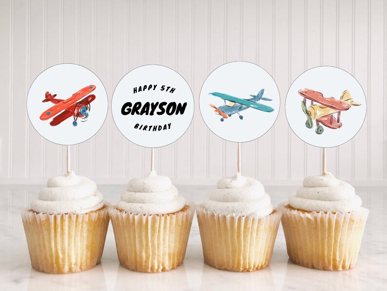 Airplane Birthday Cupcake Toppers Plane Party Decorations - Etsy