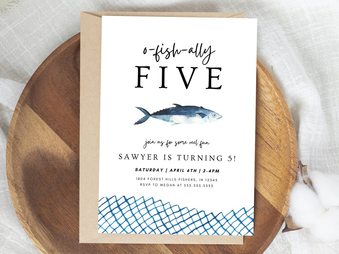 Fishing Birthday Invitation, Fish Birthday Invite, O-fish-ally ...