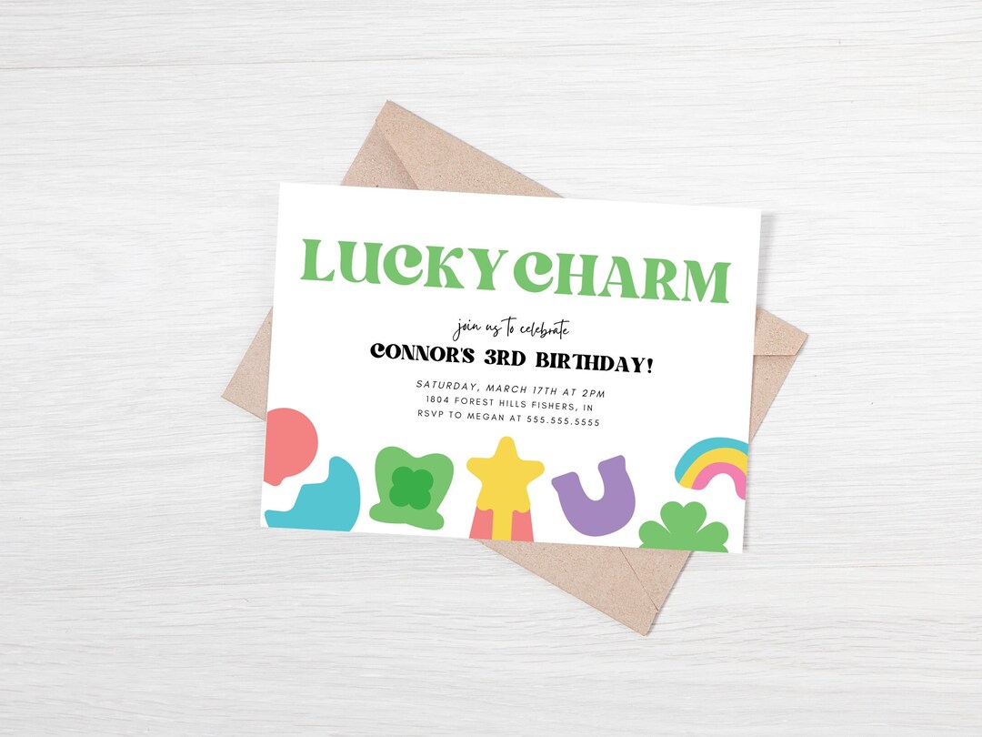 Lucky Charm Birthday Invitation, St. Patricks Day Birthday Invite ...