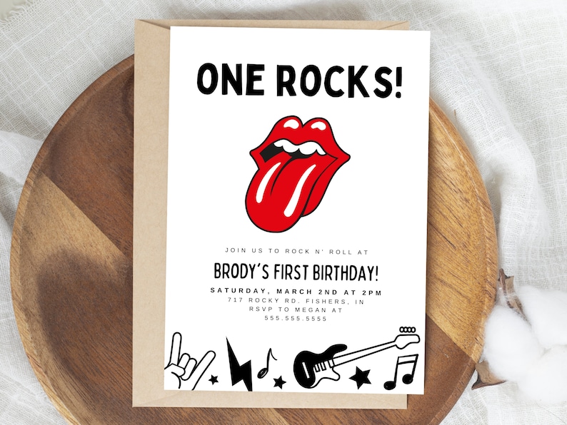 Rock and Roll Birthday Invitation One Rocks Party Invite - Etsy