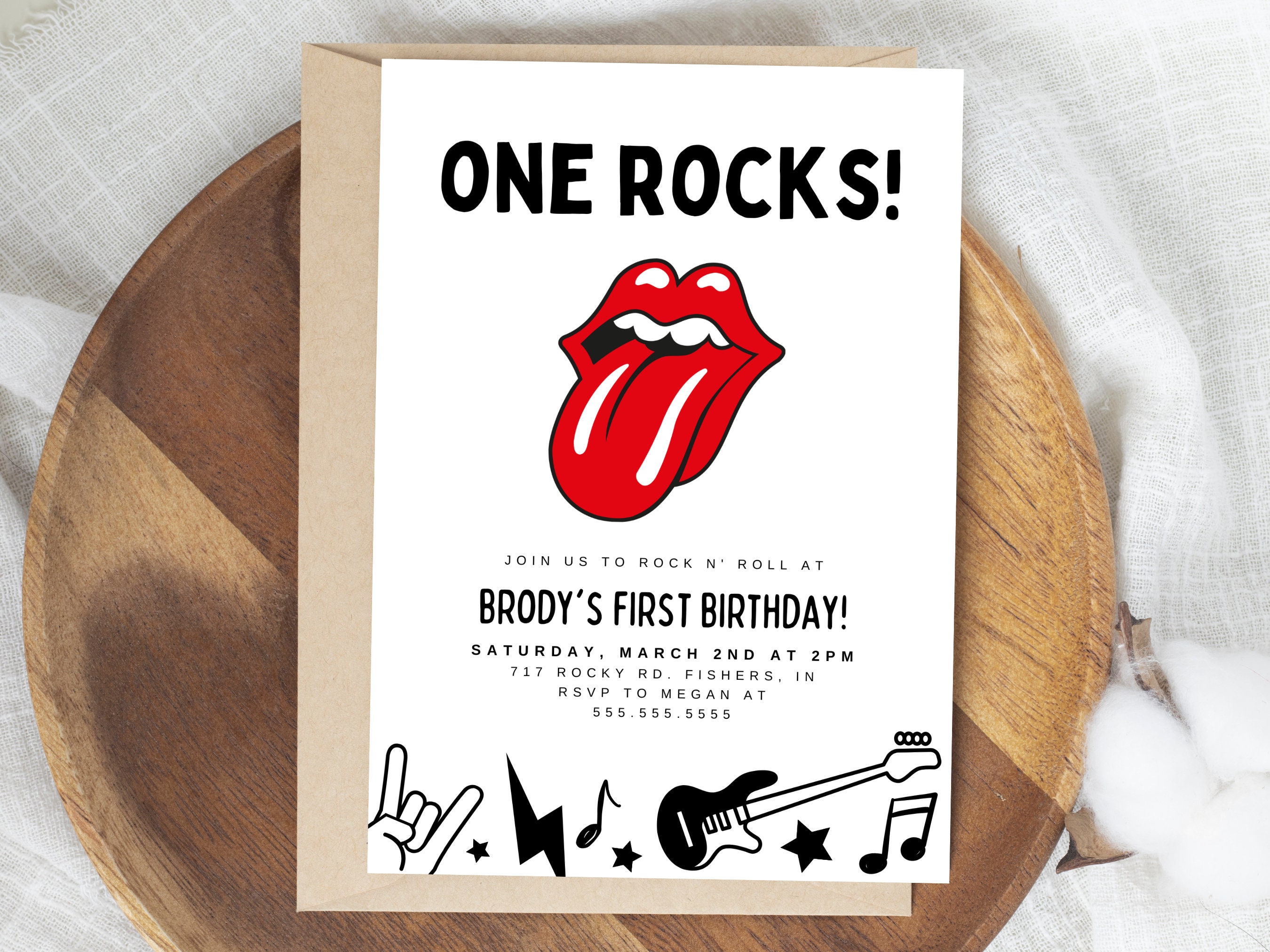 Rock and Roll Birthday Invitation One Rocks Party Invite - Etsy