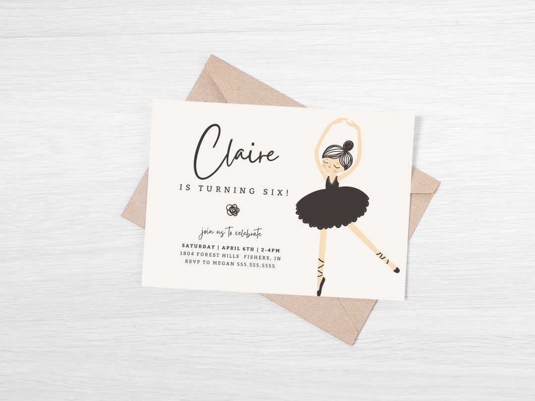 Ballerina Birthday Invitation, Modern Ballerina Invite, Ballet Dancer ...
