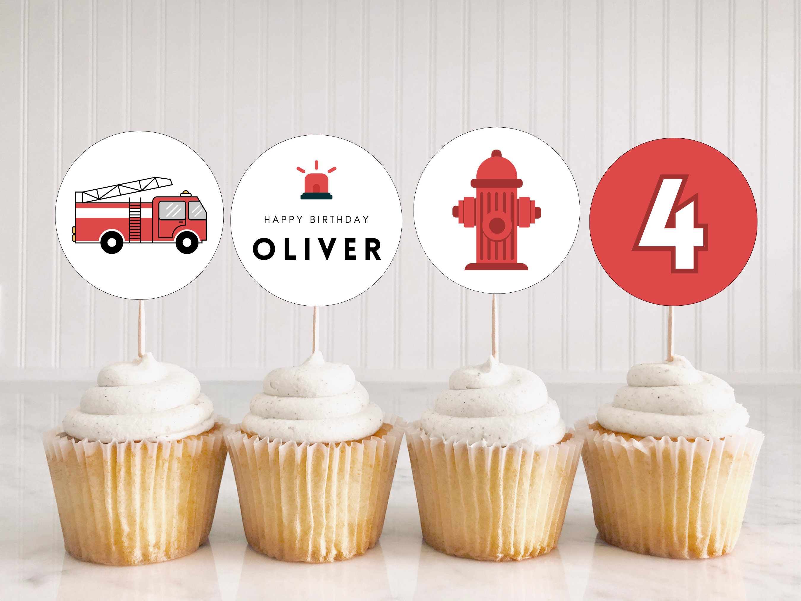 Fire Truck Birthday Cupcake Toppers, Fire Engine Decor, Boy Birthday ...