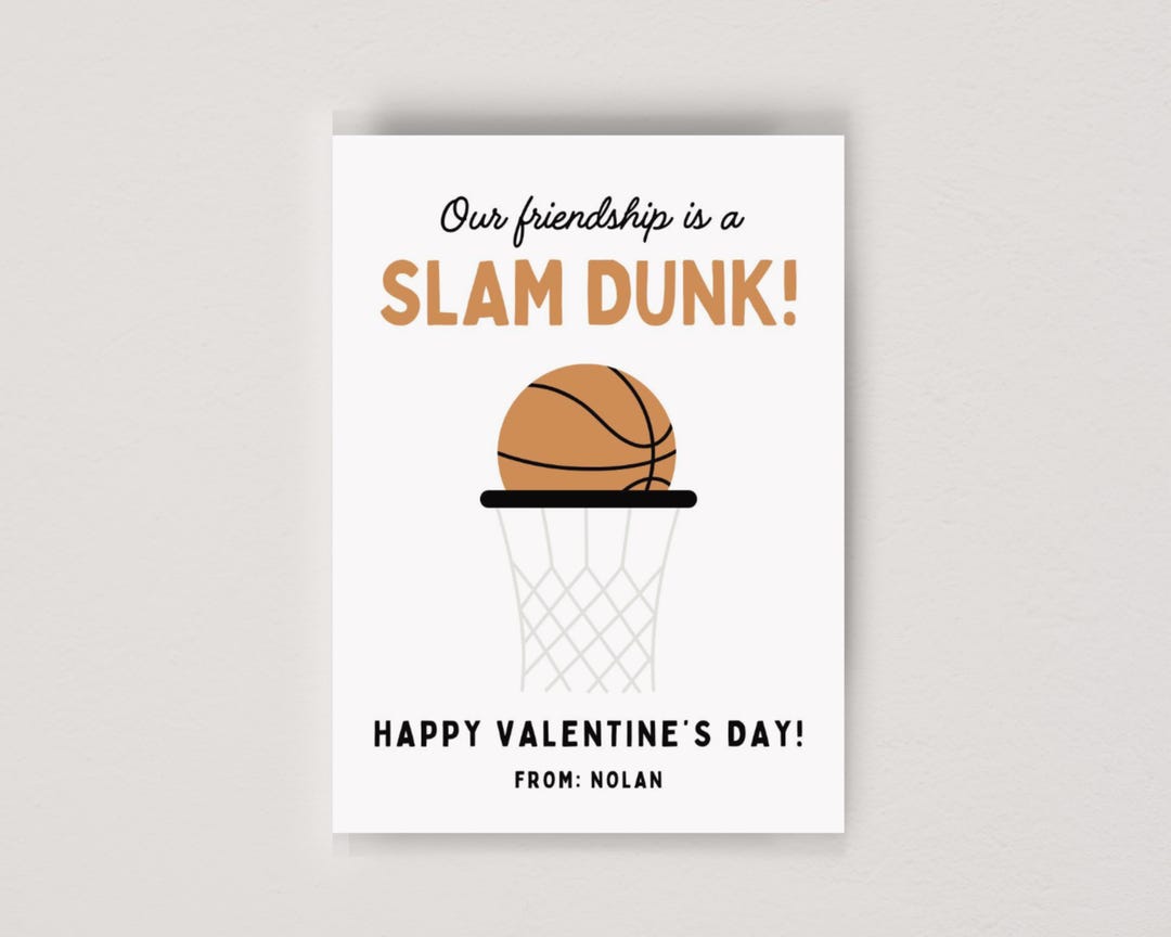 Kids Basketball Valentines Day Card, Printable Valentines Day Tags, Kid ...