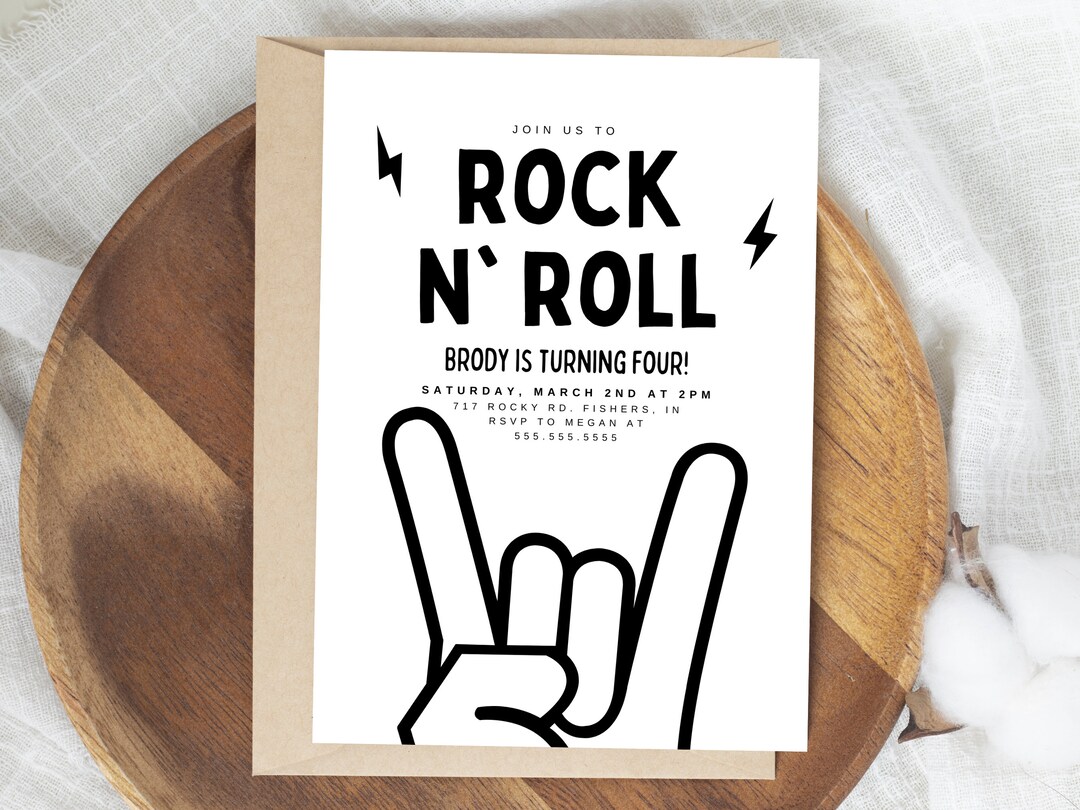 Rock and Roll Birthday Invitation, Rocker Birthday Invite, Rock N Roll ...