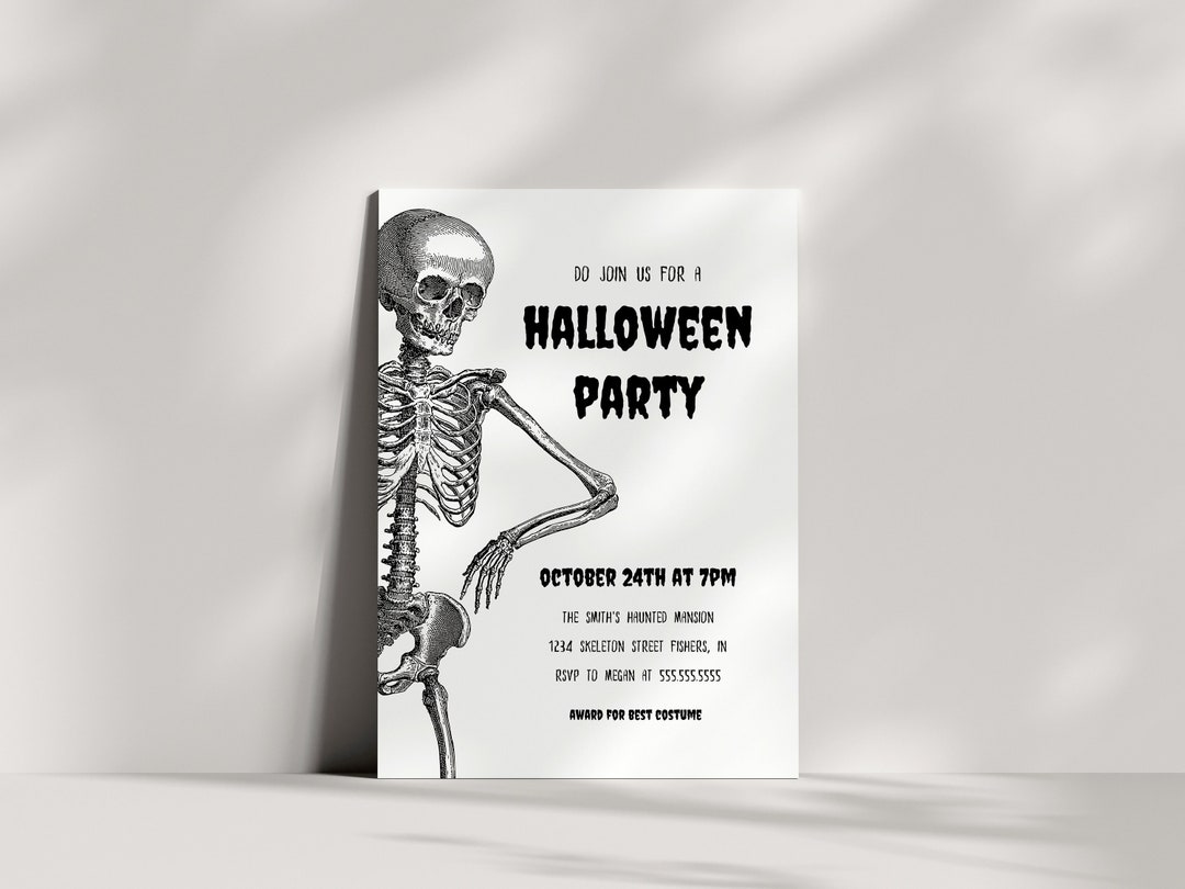 Halloween Party Invitation, Skeleton Party Invite, Adult Halloween ...