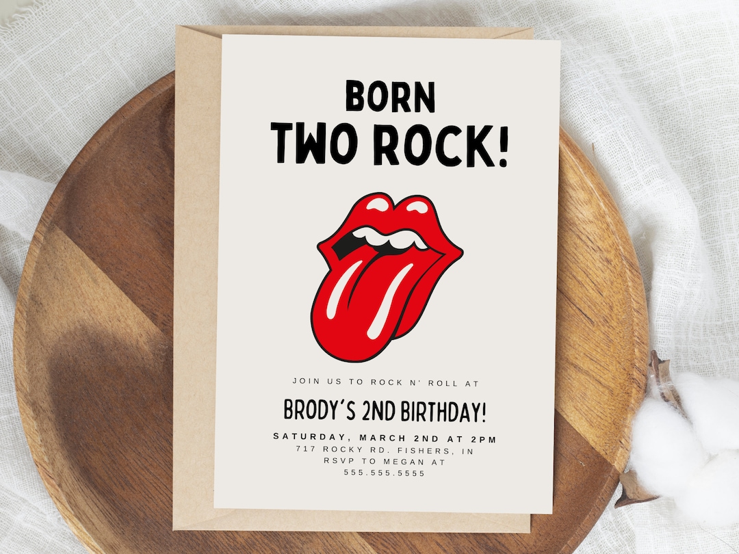 Rock and Roll Birthday Invitation, Born Two Rock Invite, Rock N Roll ...