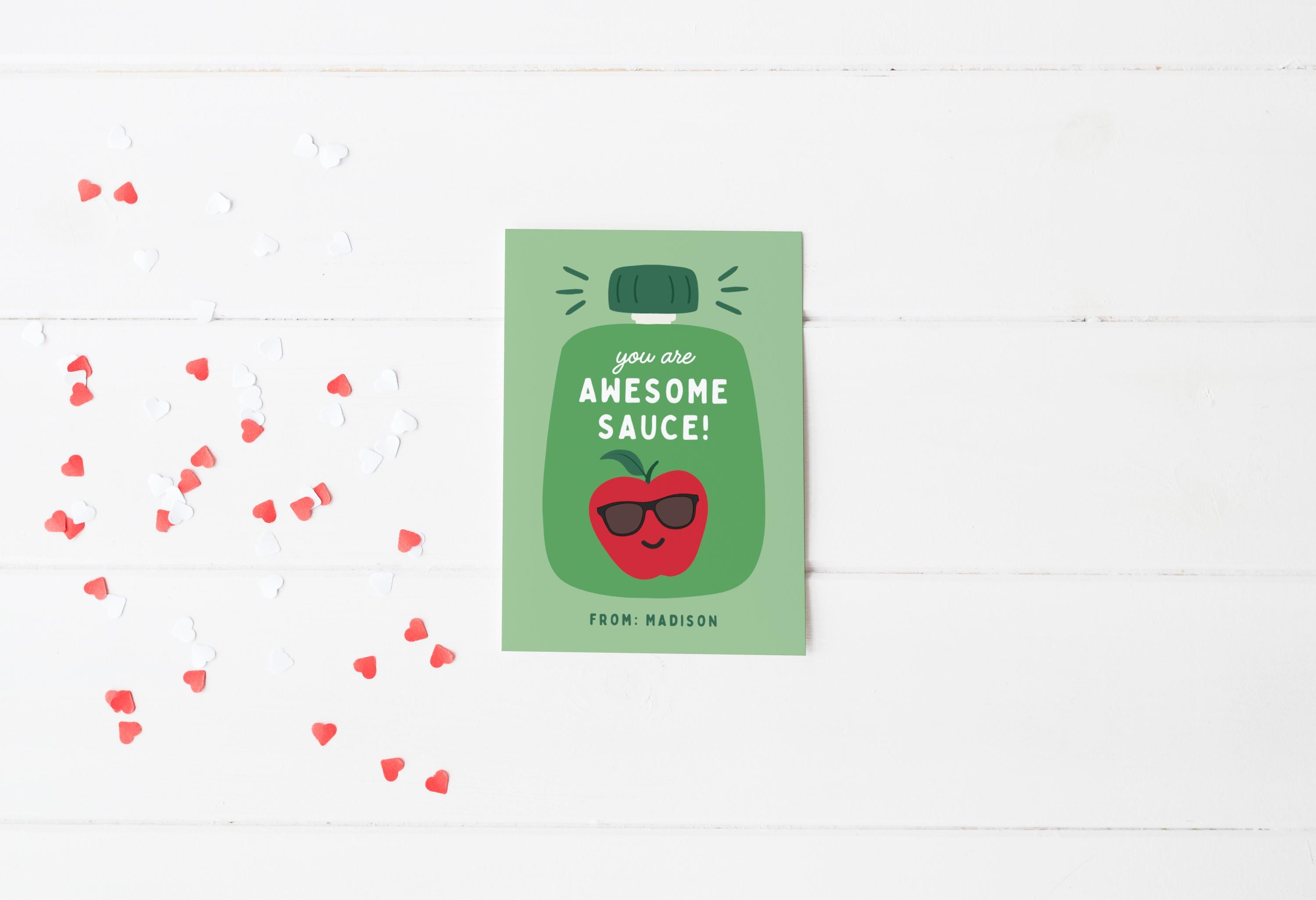 Apple Sauce Valentines Day Cards, Printable Applesauce Pouch Valentine ...