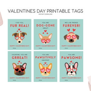 Kids Dog Valentines Day Cards, Printable Valentines Day Tags, Kid Vday ...