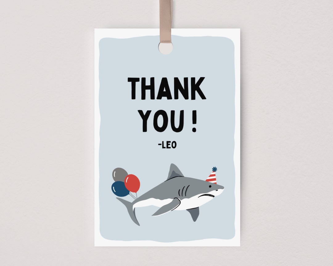Shark Birthday Thank You Tag, Fintastic Birthday Party Decorations ...