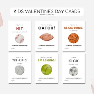 Kids Sports Valentines Day Cards, Printable Valentines Day Tags, Kid ...
