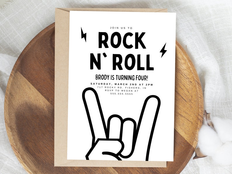 Rock and Roll Birthday Invitation, Rocker Birthday Invite, Rock N Roll ...
