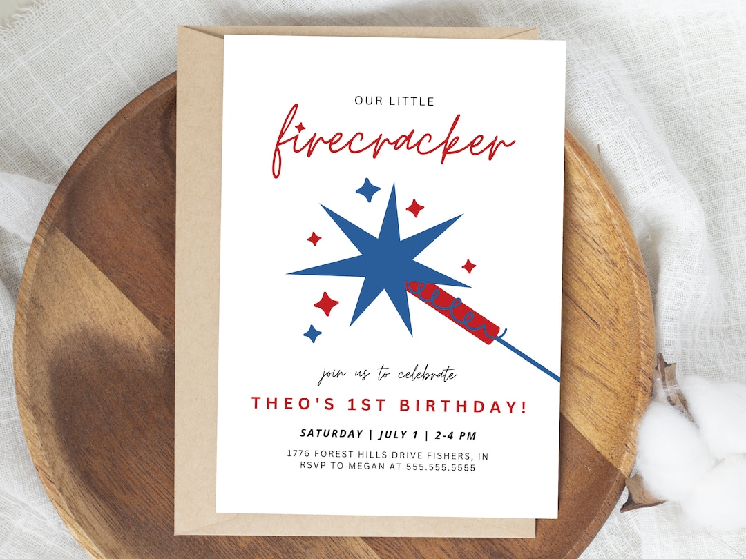 Our Little Firecracker Birthday Invitation, Fireworks Birthday Party ...