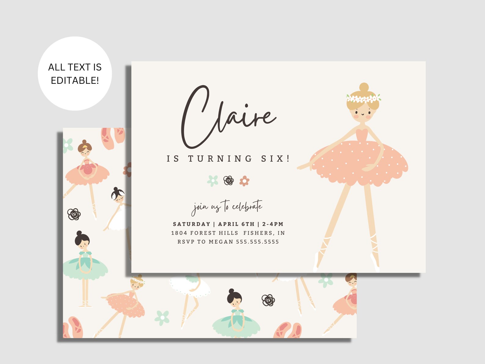 Ballerina Birthday Invitation, Modern Ballerina Invite, Ballet Dancer ...