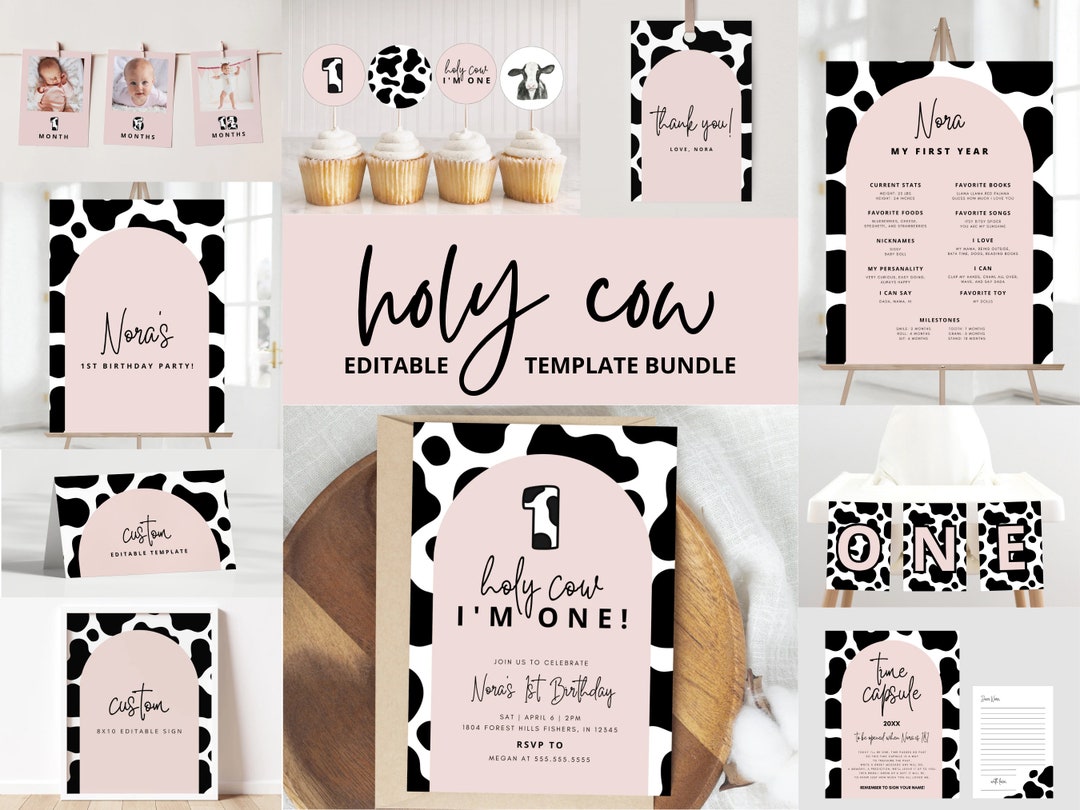 Holy Cow Birthday Bundle, Cow First Birthday Party Pack, Holy Cow I'm ...