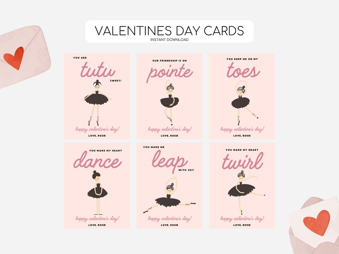 Printable Ballerina Valentine's Day Tag, Ballet Valentines Card, Dance ...