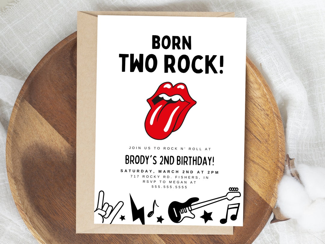 Rock and Roll Birthday Invitation, Born Two Rock Invite, Rock N Roll ...