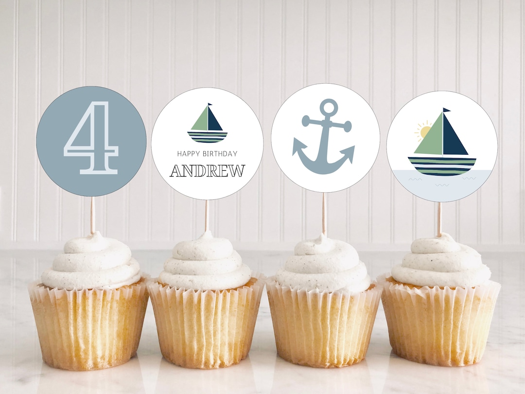 Sailboat Birthday Cupcake Toppers, Nautical Birthday Party Decorations ...