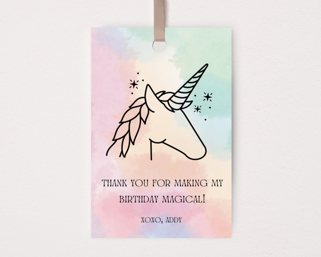 Unicorn Birthday Thank You Tag, Magical Party Favor Tag, Rainbow ...