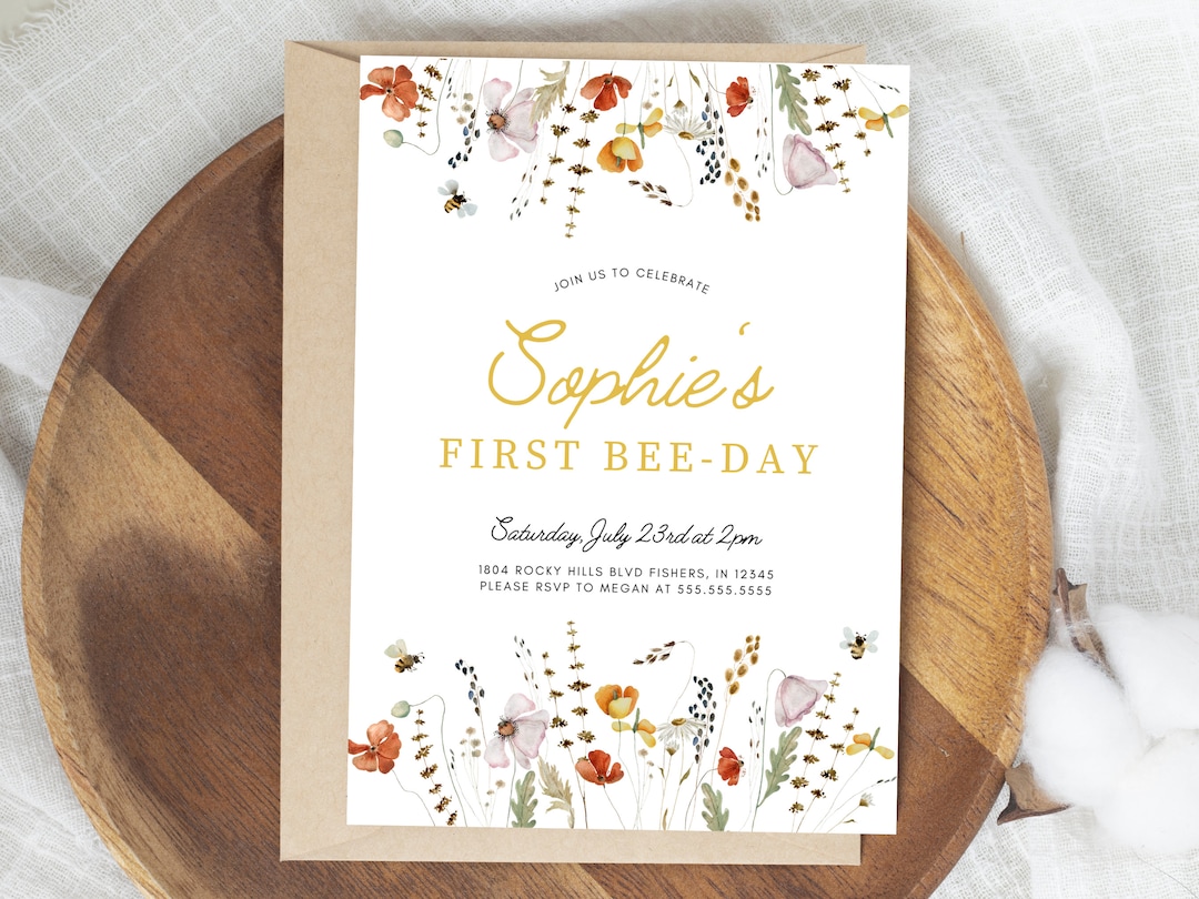 First Bee Day Birthday Invitation, Bee Birthday Party Invite, 1st Bee ...