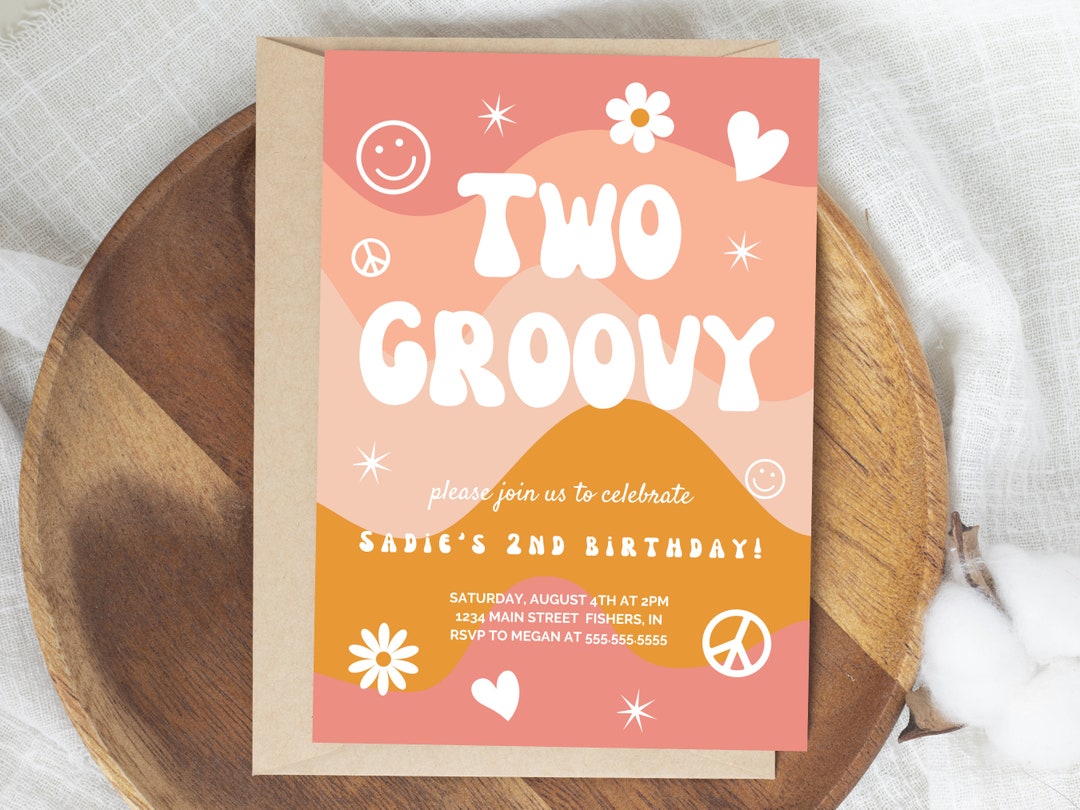 Two Groovy Birthday Party Invitation, Groovy Second Birthday Party ...