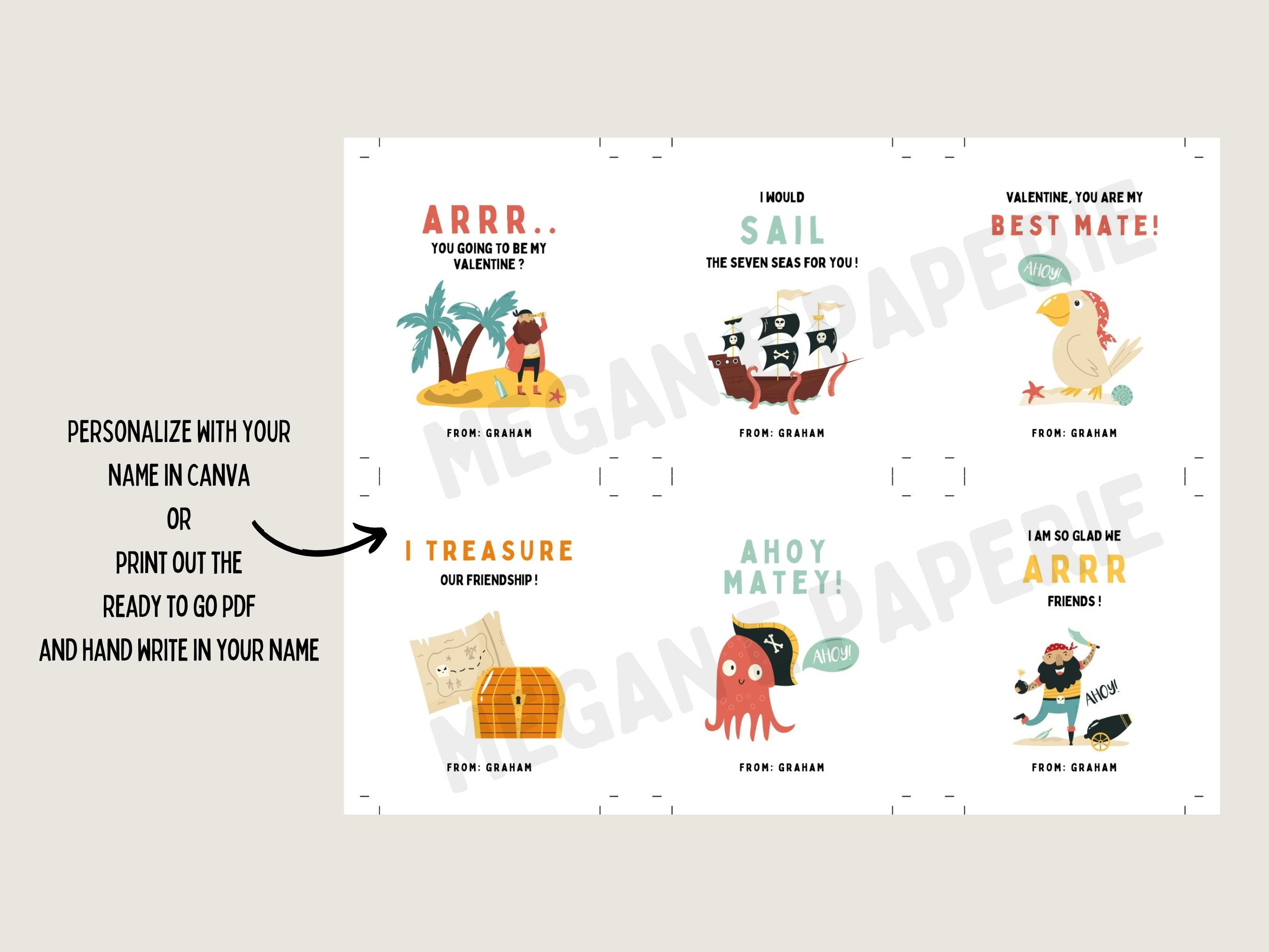 Kids Pirate Valentines Day Cards, Printable Valentines Day Tags, Kid ...