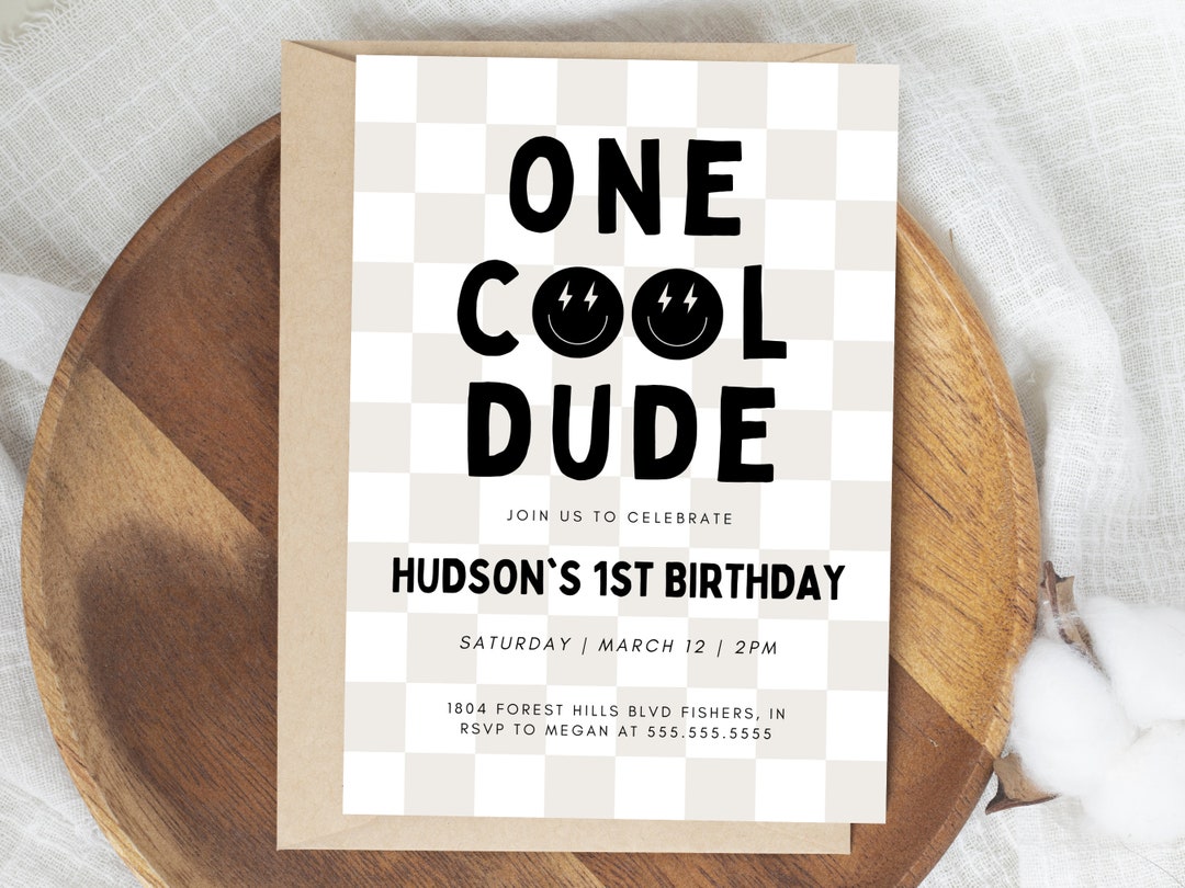One Cool Dude Birthday Invitation, Boy First Birthday Party Invite ...